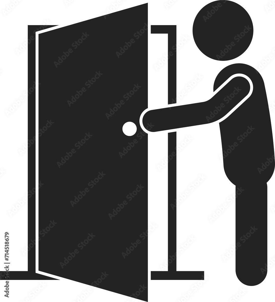 Isolated pictogram man open door with door handle, template design for ...