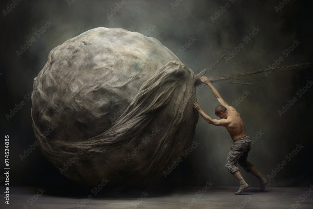 Business, states of mind, metaphors concept. Work of Sisyphus theme of ...