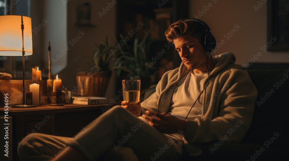 Man with a casual and laid-back demeanor holding a beer glass, relaxed ...