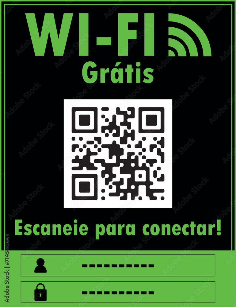 Wi-Fi Grátis com QR Code Preto e Verde. Arte moderna para conexão à ...