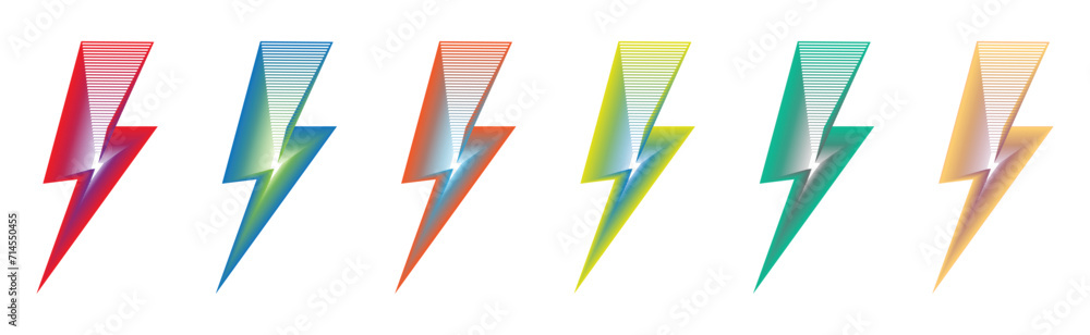3d gradient Lightning bolt icon , set of 6 Thunderbolts icons, 3d ...