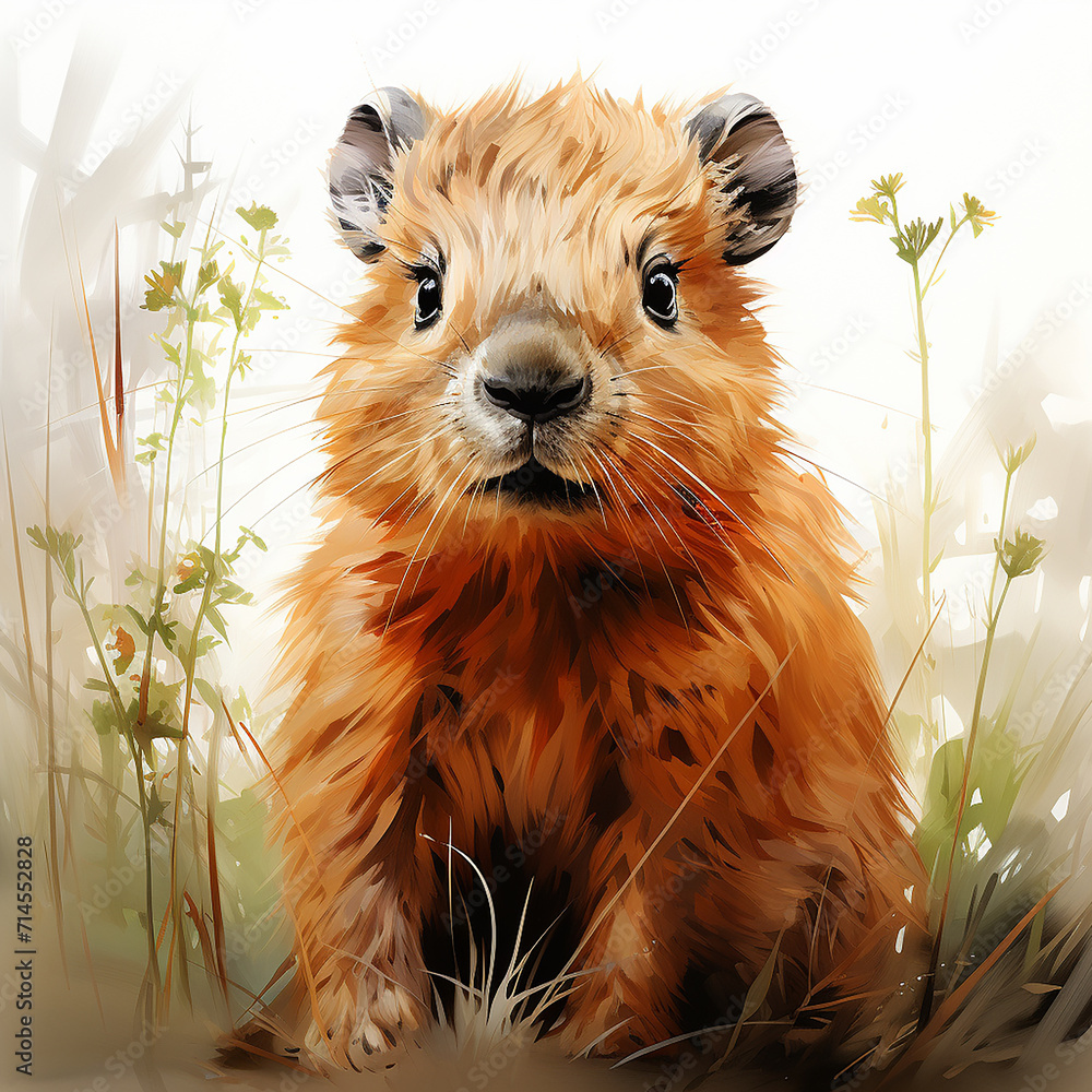 cute_baby_capybara_cartoon_realism_white_background Stock Illustration ...