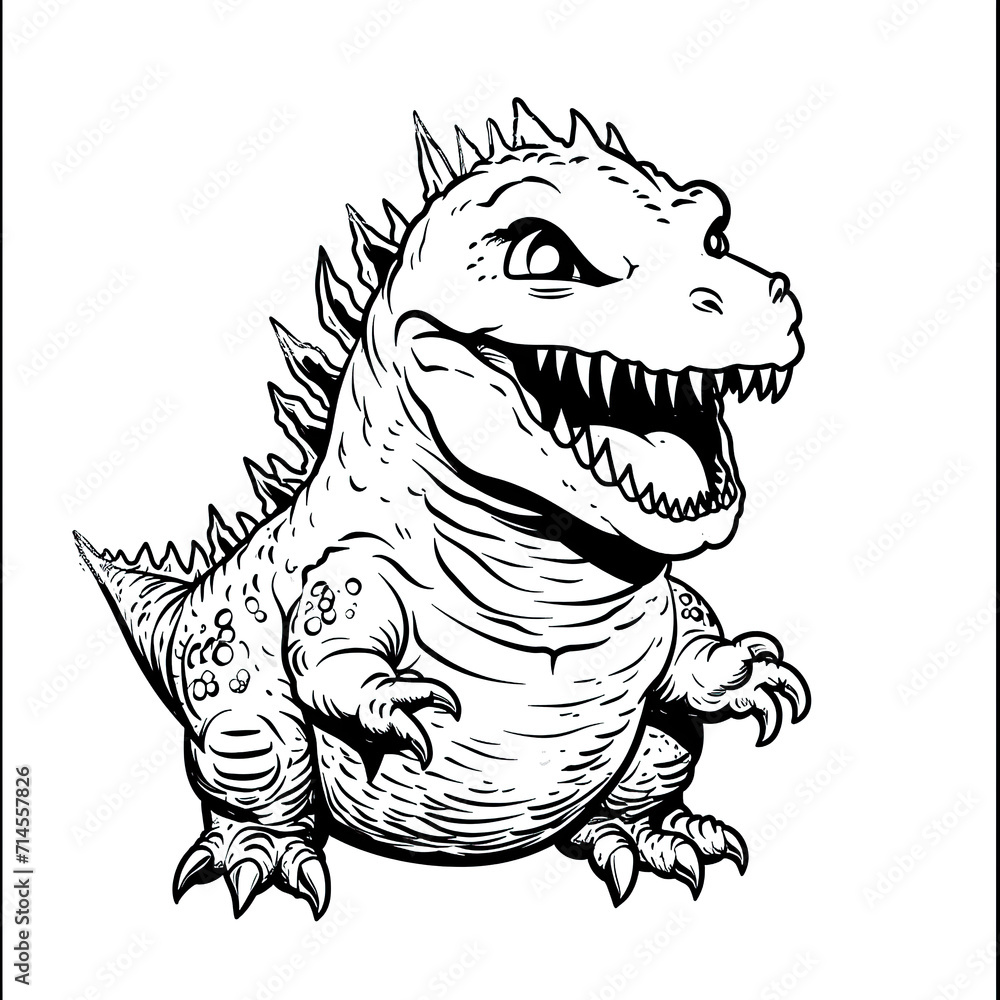 Cute Baby Godzilla illustration. colorless cartoon for drawing and ...