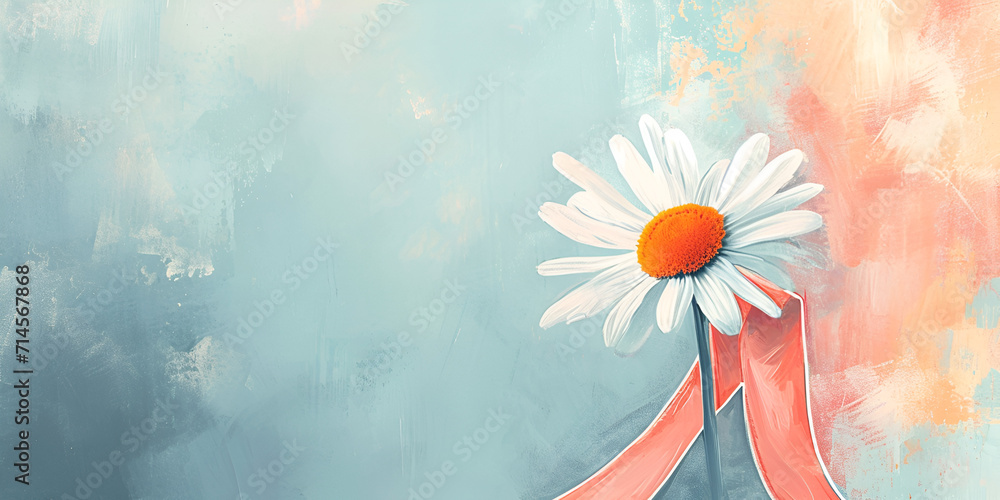 White bright daisy flowers with ribbon, cancer survivals returning to ...