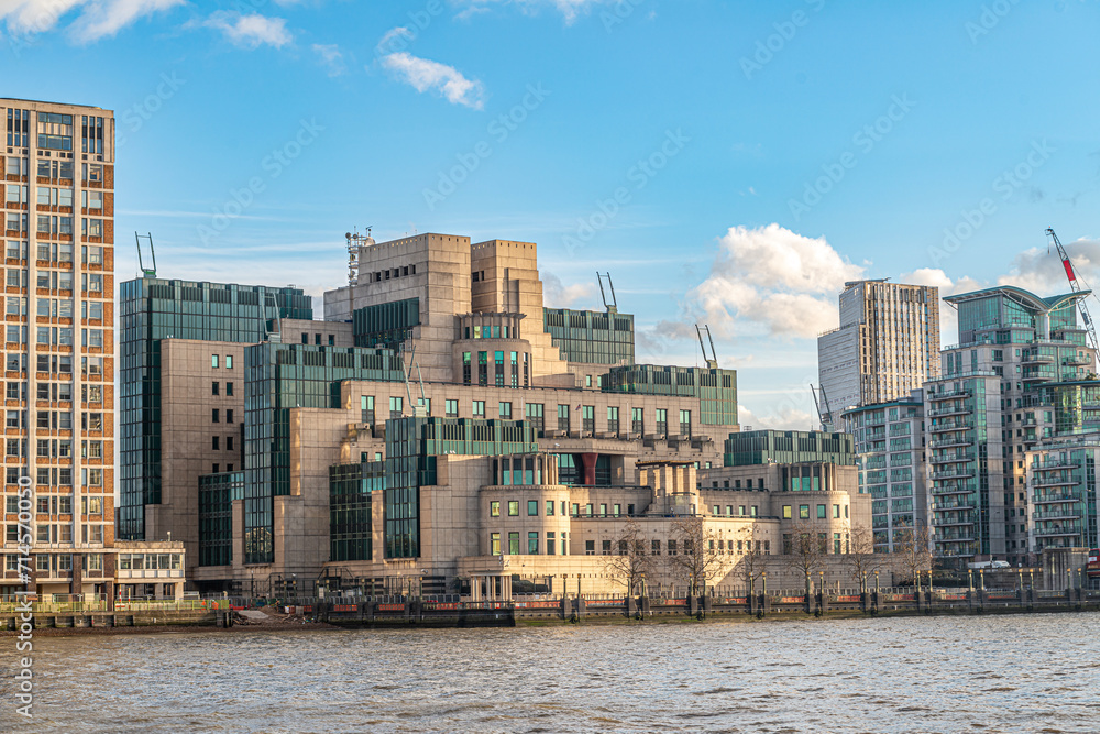 The SIS Building, also called the MI6 Building, at Vauxhall Cross ...