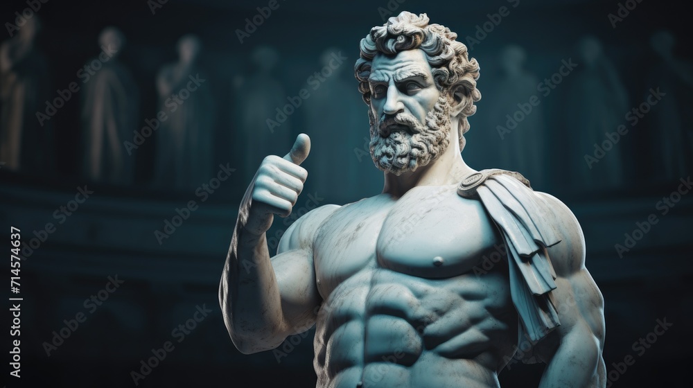 Póster white statue of Greek philosopher Roman Emperor with thumbs up ...