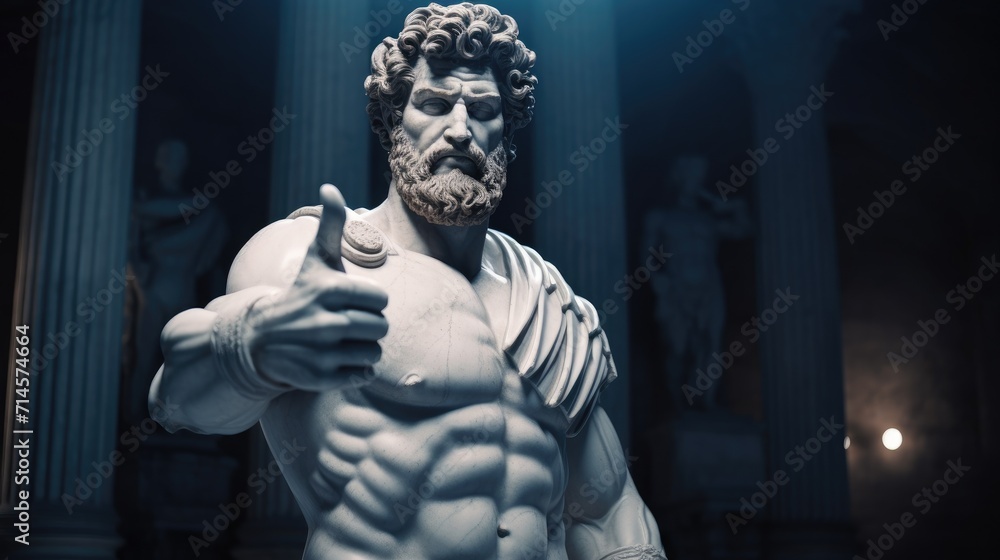white statue of Greek philosopher Roman Emperor with thumbs up pose ...
