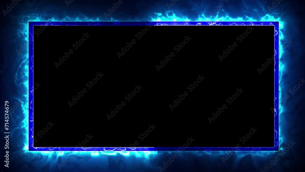 neon border frame, blue glowing border, rectangle, square, frame, black ...