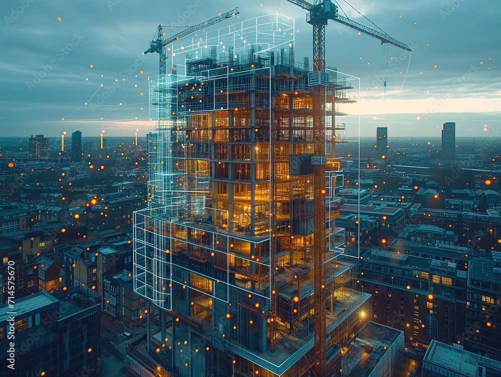 The table at the center of the construction site is filled with ...