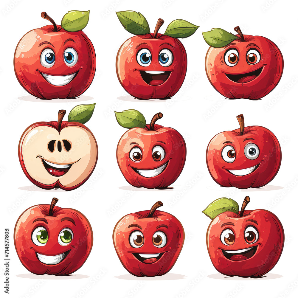 set of cartoon apple character on a transparent background, Ai ...
