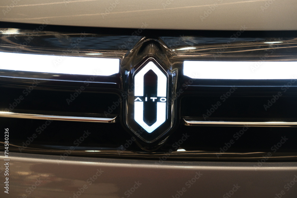 Shanghai,China-Jan.20th 2024: AITO car logo. Chinese EV brand by Seres ...