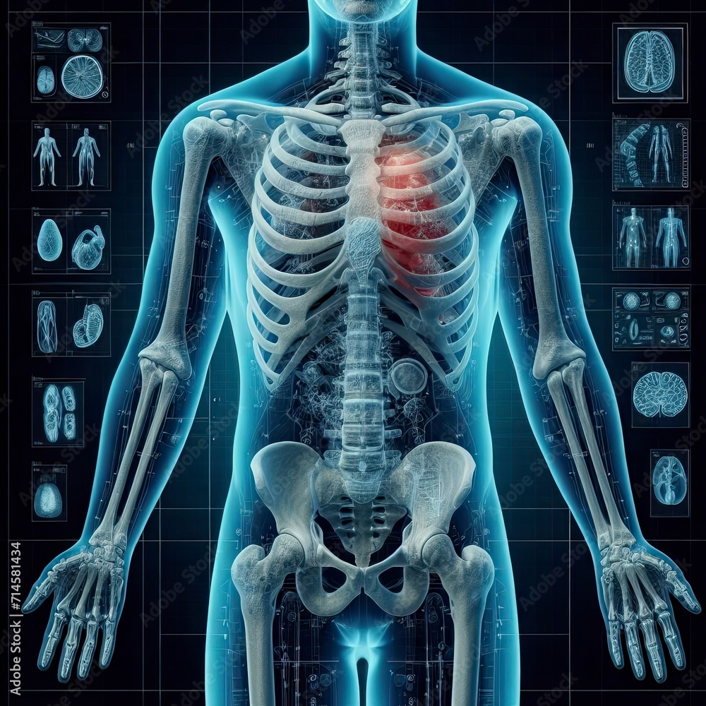 X-ray of upper body part of human body Male Female highlighting body ...