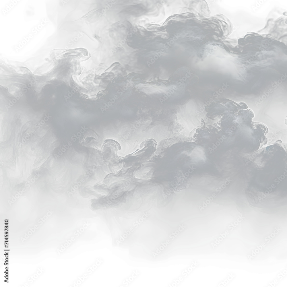 Abstract black puffs of smoke swirl overlay on transparent background ...