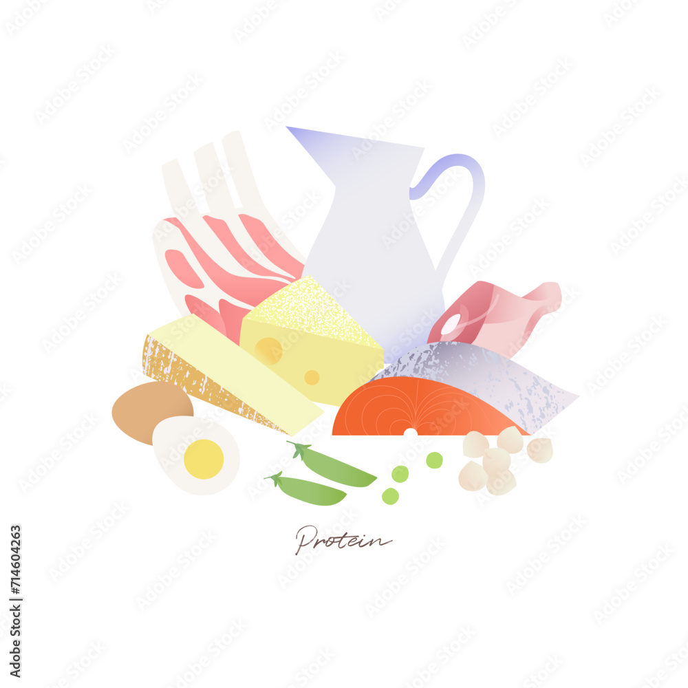Nutrient illustration, high quality protein food. Balanced diet concept ...