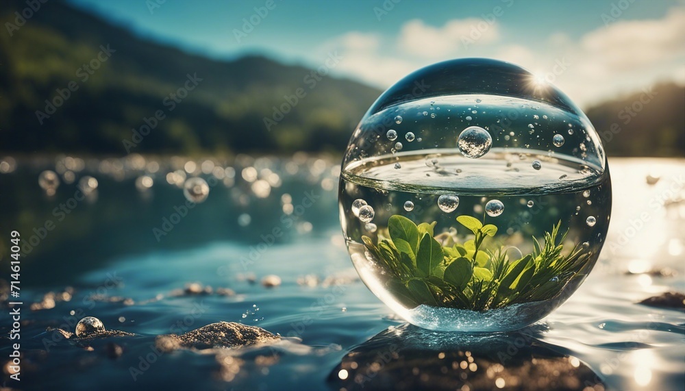 Illustration of a water molecule with elements of nature inside ...