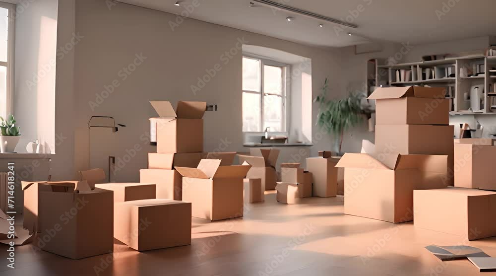 Vidéo Stock Lots of paperboard boxes in new apartment. Moving to a new ...