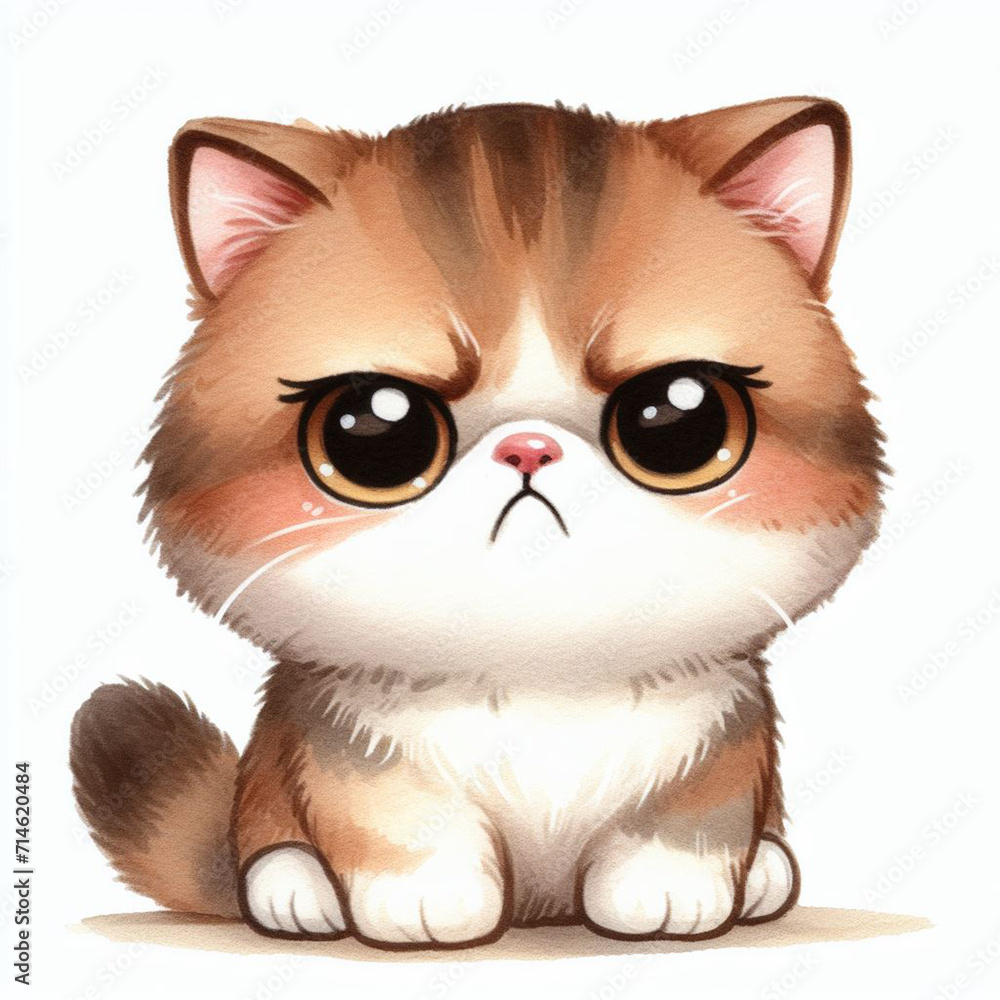 Grumpy Kitten - The kitten has a soft, round face with big expressive eyes and a pink nose. Its ...
