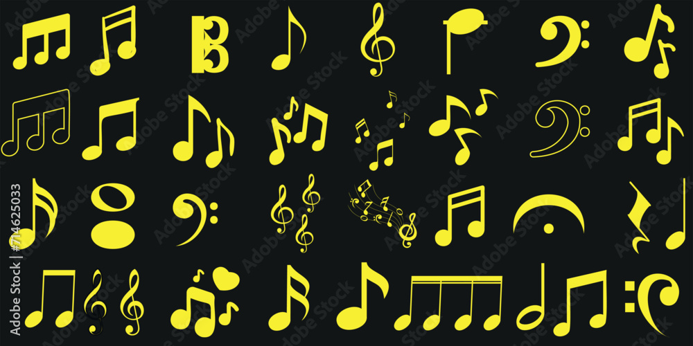 musical notes, music notes Vector illustration, yellow icons, black ...