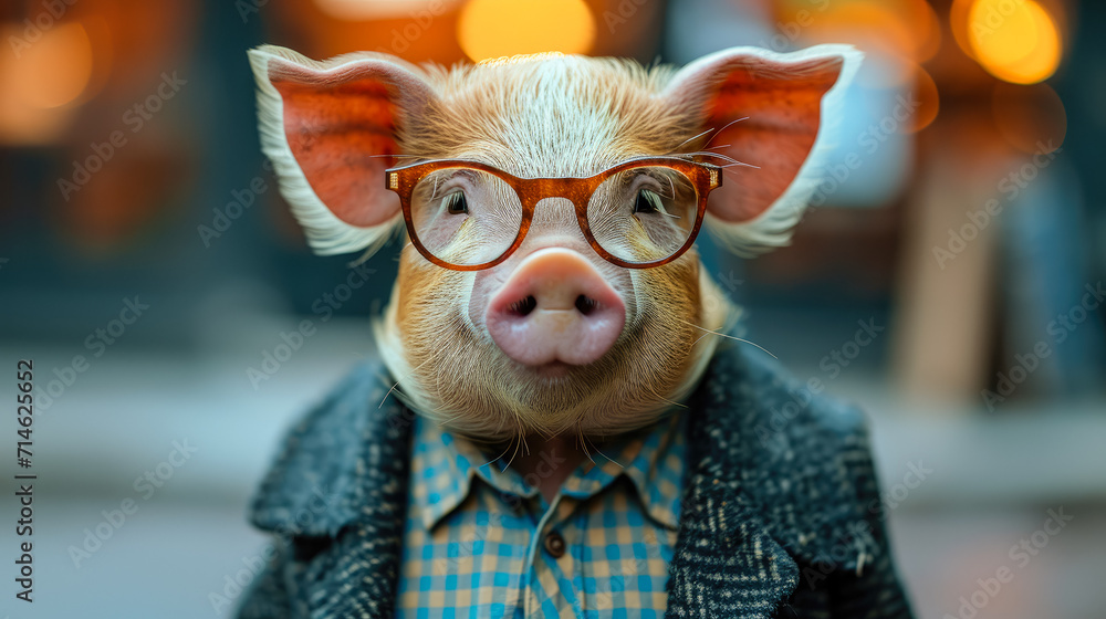 Sophisticated pig graces the urban landscape in tailored fashion ...