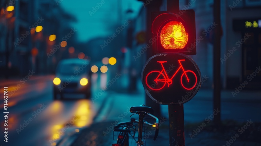 Bicycle stop red warning lamp sign on traffic light road highway ...