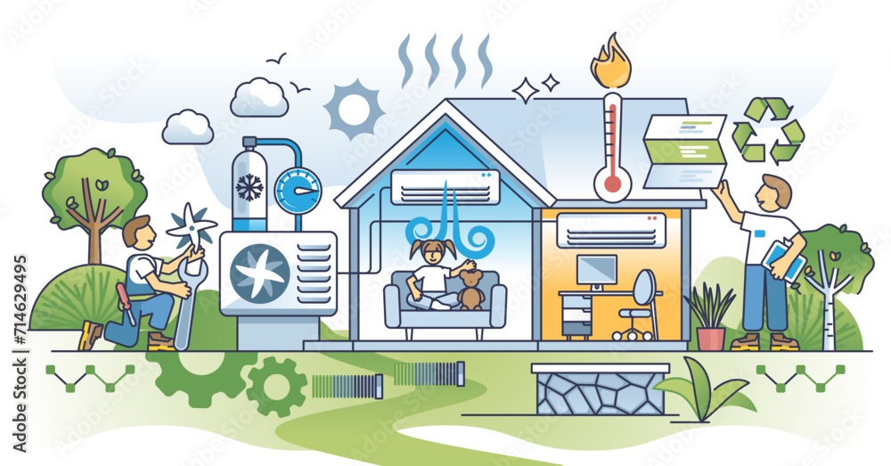 AC repair and HVAC system maintenance and installation outline concept ...