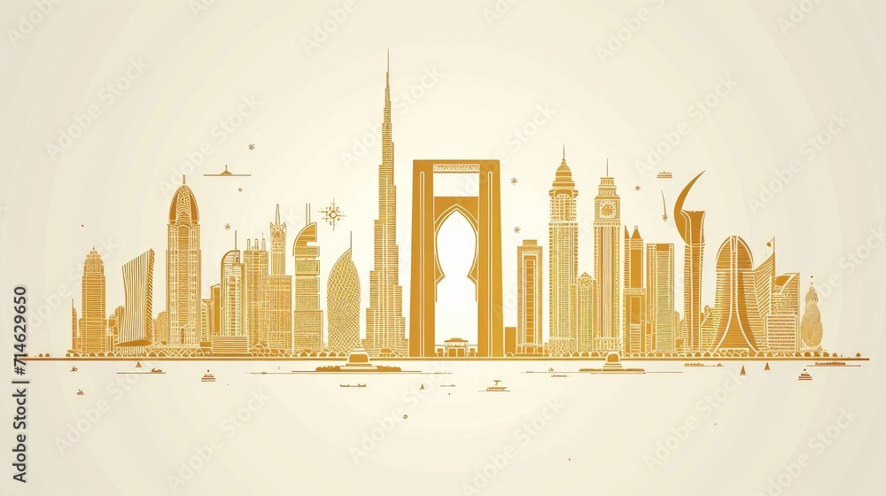 Modern United Arab Emirates line art, golden architecture vector ...