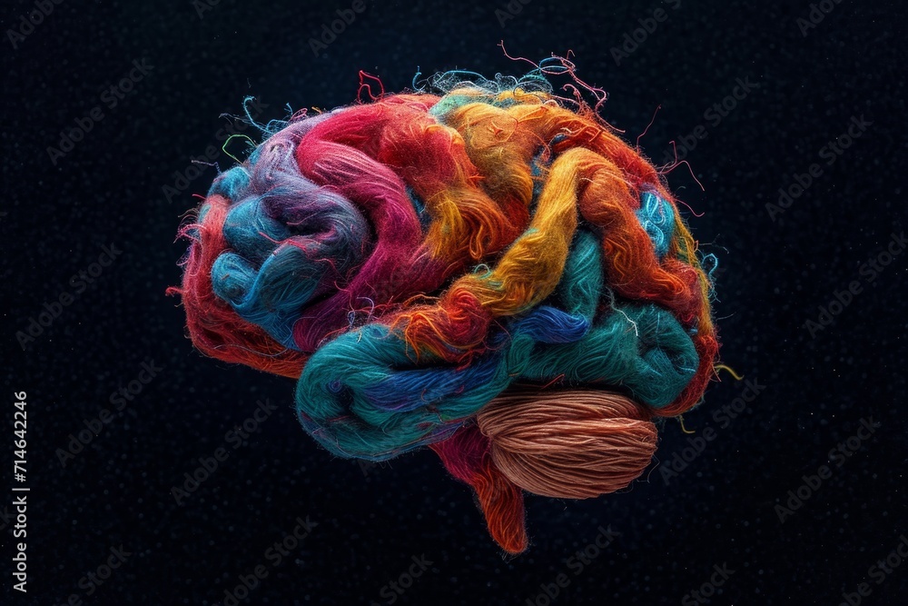 Human brain made of multi-colored tangled threads, concept of ...