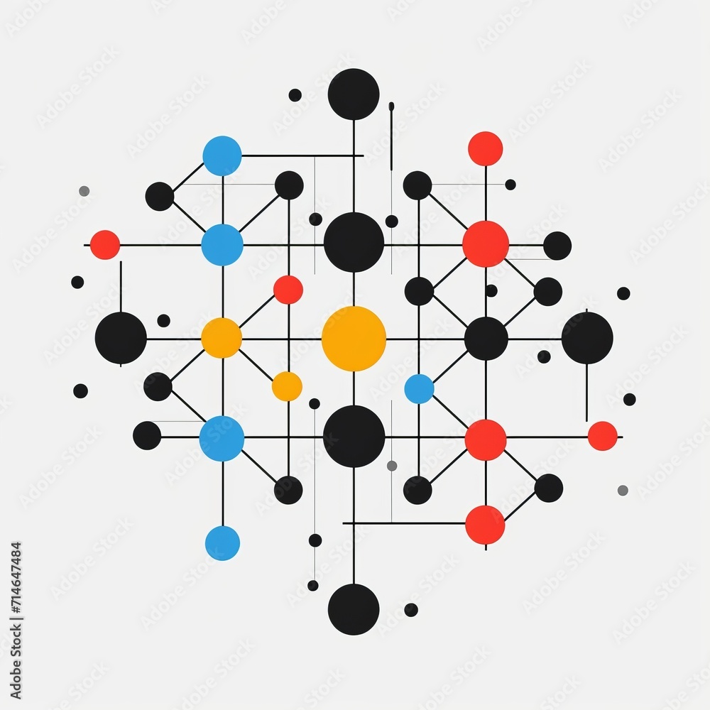 Flat procedural shapes in 5 colors on a clean white background ...