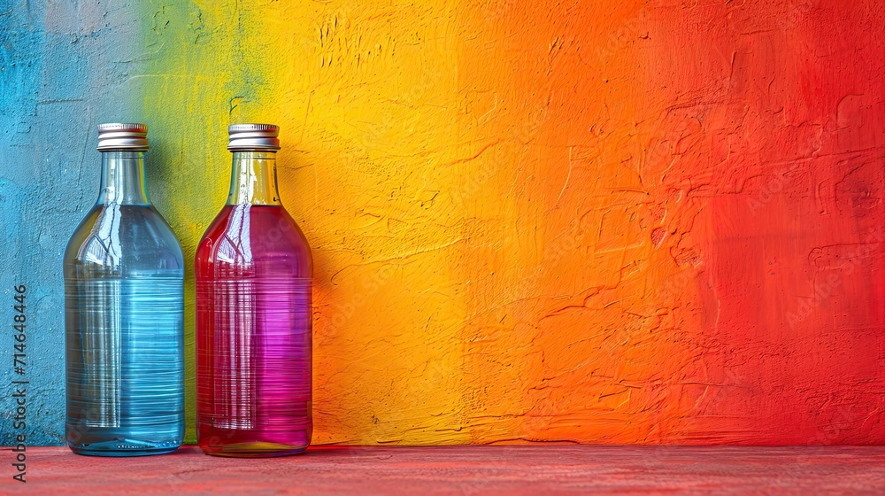 energy drinks. Bottles with blue and pink transparent liquid, sport ...