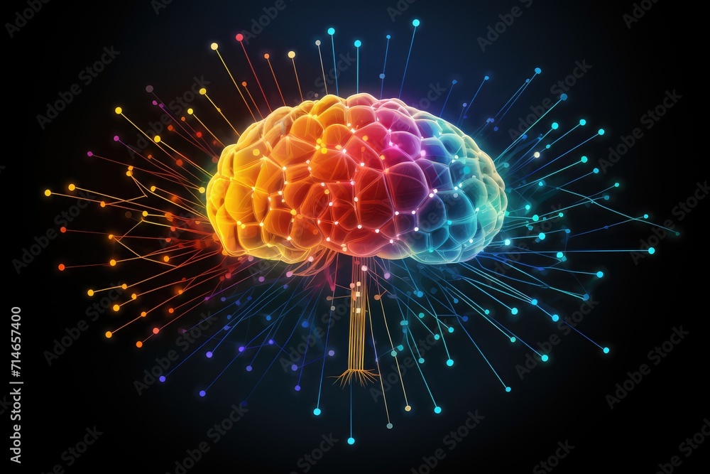 human brain colorful neuronal fire colored neuronal network ...
