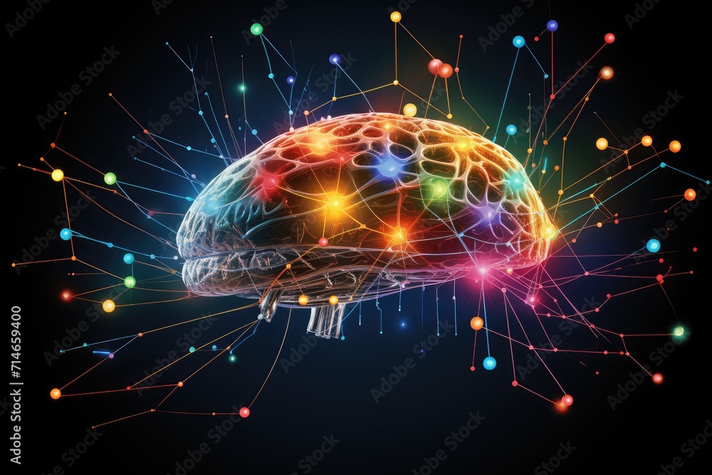 Colored head in the dark, medical illustration, brain photography of ...