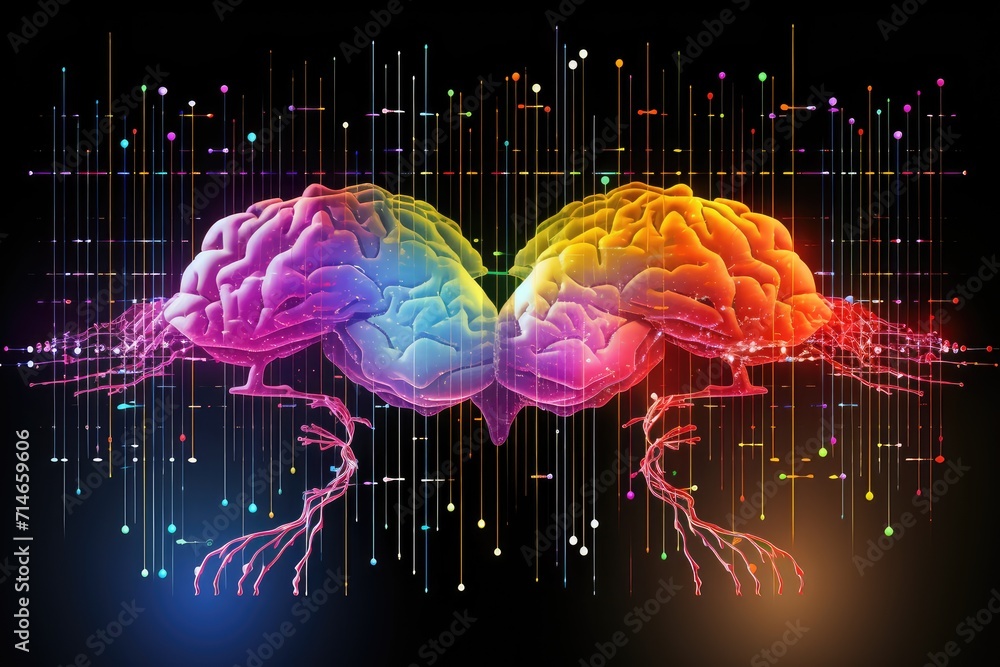 Colored head in the dark, medical illustration, brain photography of ...