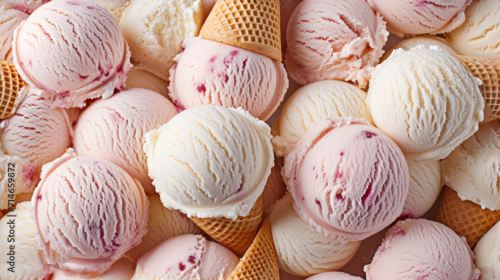 a pile of ice cream cones sitting on top of a pile of other ice cream ...