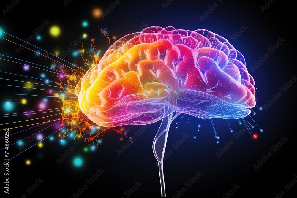 Colorful Brain Neuron synapses, neurotransmitters in cortex ...