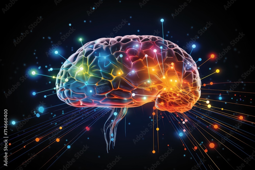 Colorful Brain Neuron synapses, neurotransmitters in cortex ...