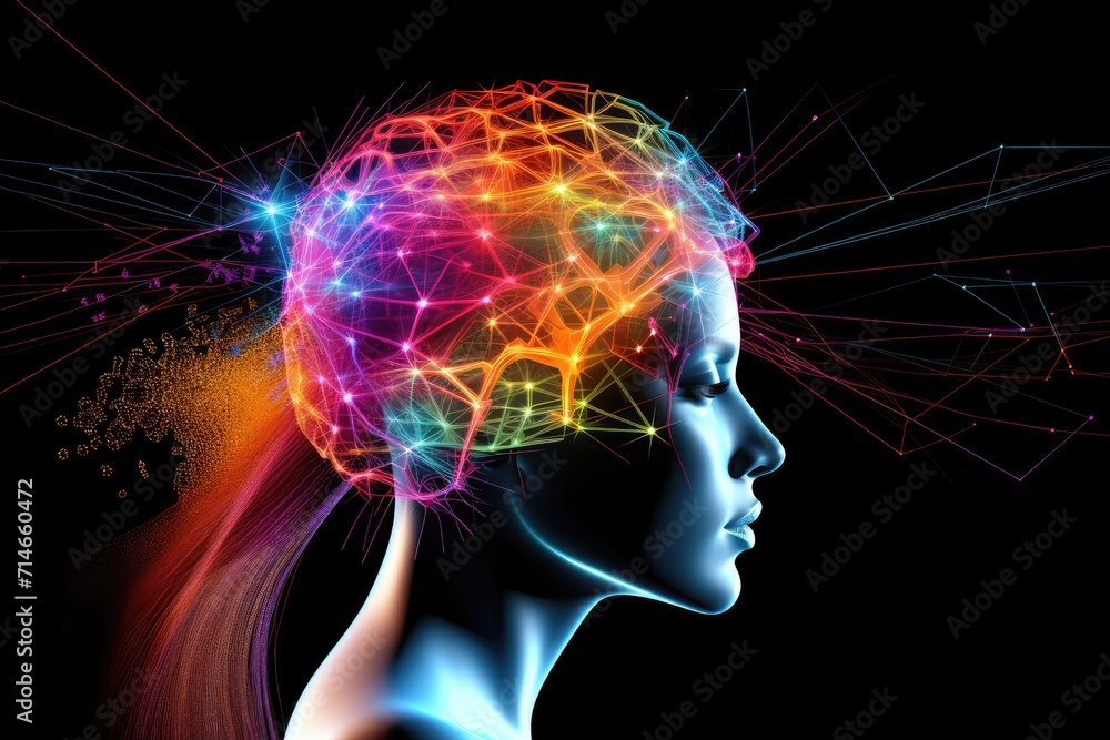 Colorful Brain Neuron synapses, neurotransmitters in cortex ...