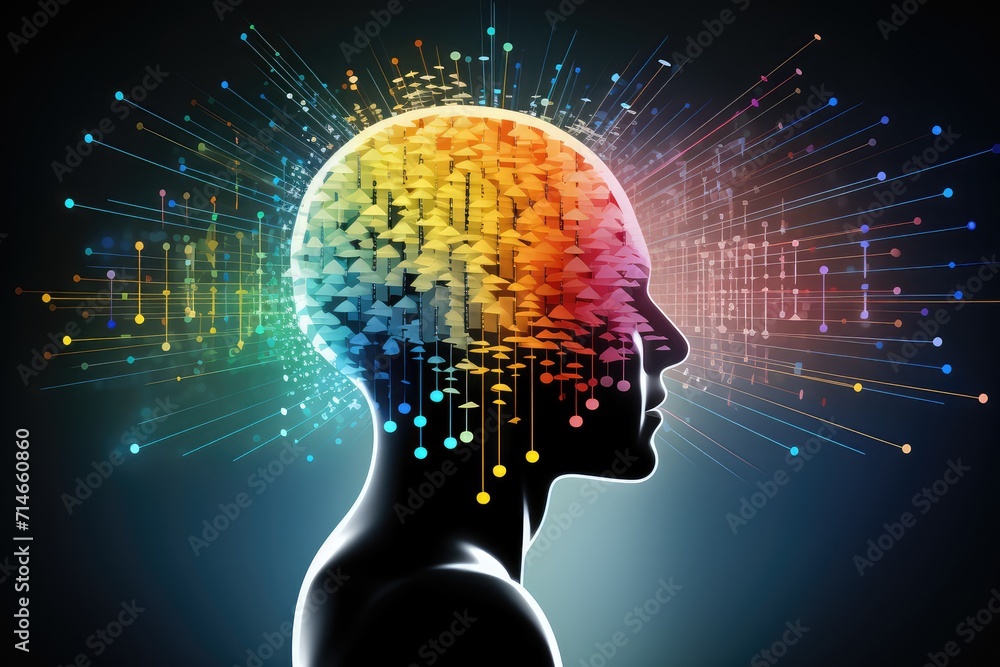 Colorful Brain Neuron synapses, neurotransmitters in cortex ...