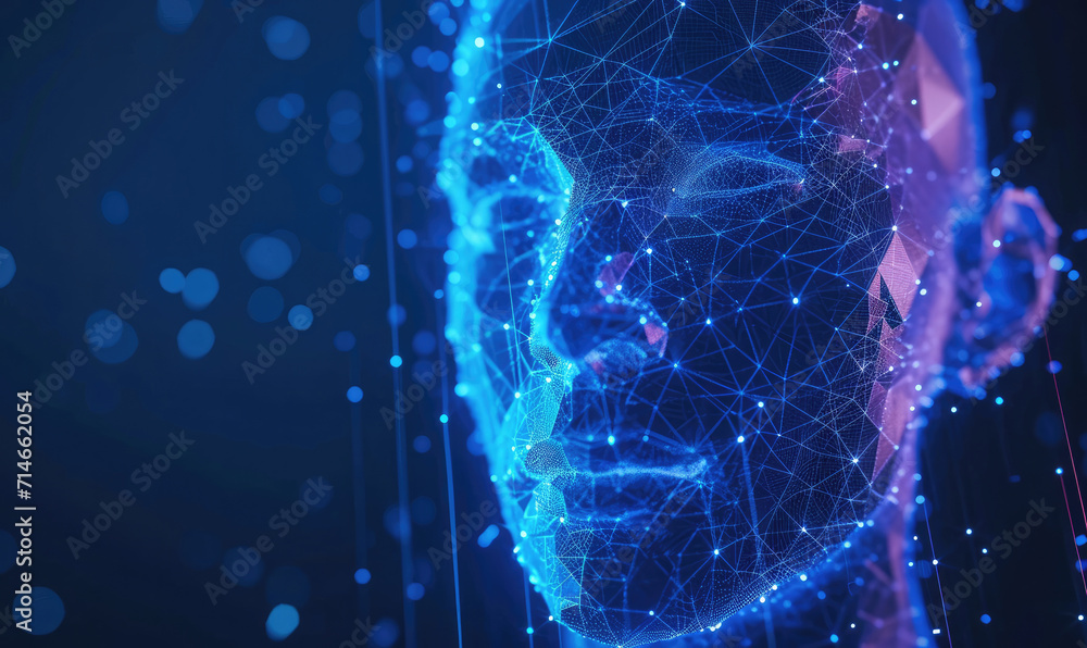 Human head created in low poly style. Man face polygon light. Emotional ...