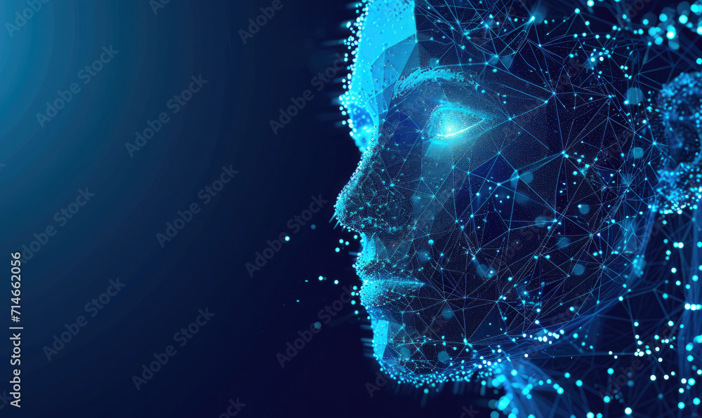 Human head created in low poly style. Man face polygon light. Emotional ...