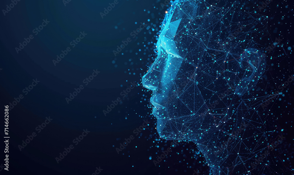 Human head created in low poly style. Man face polygon light. Emotional ...