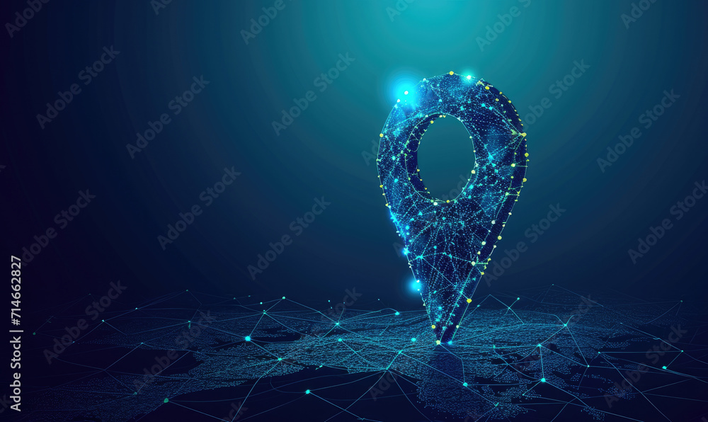 Gps, location sign in futuristic abstract style on blue background. Gps ...