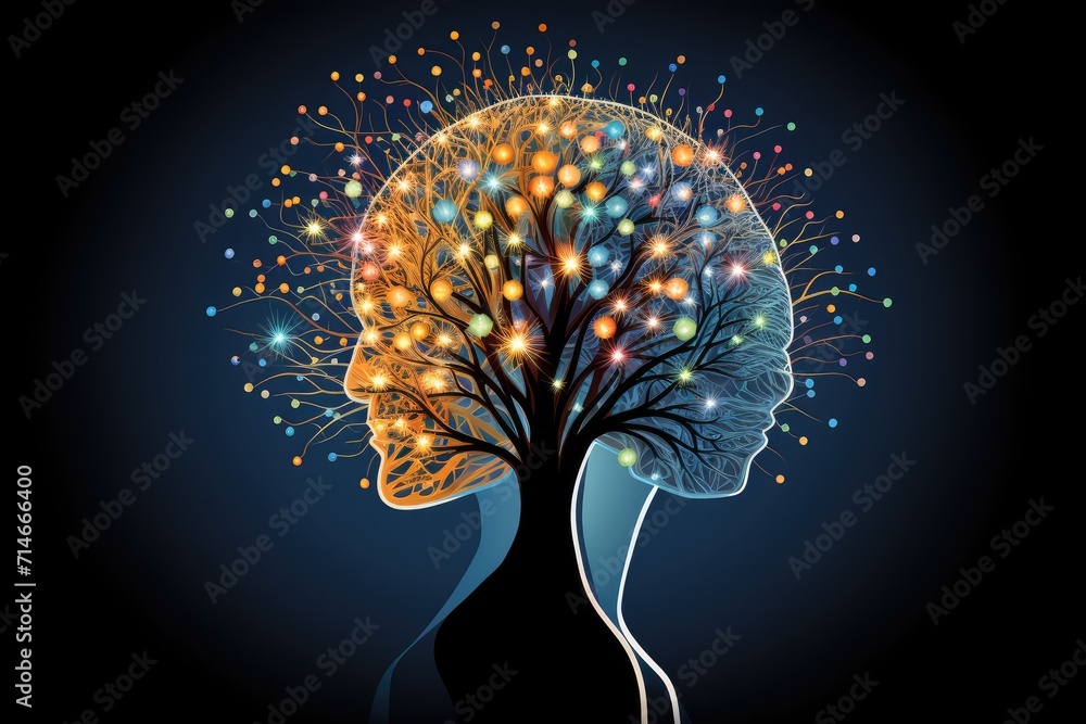 Human Brain AI Colorful Neuron Illustration, Brain learning new ...