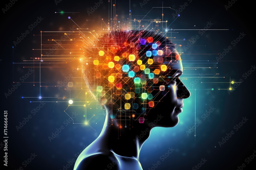 Human Brain AI Colorful Neuron Illustration, Brain learning new ...