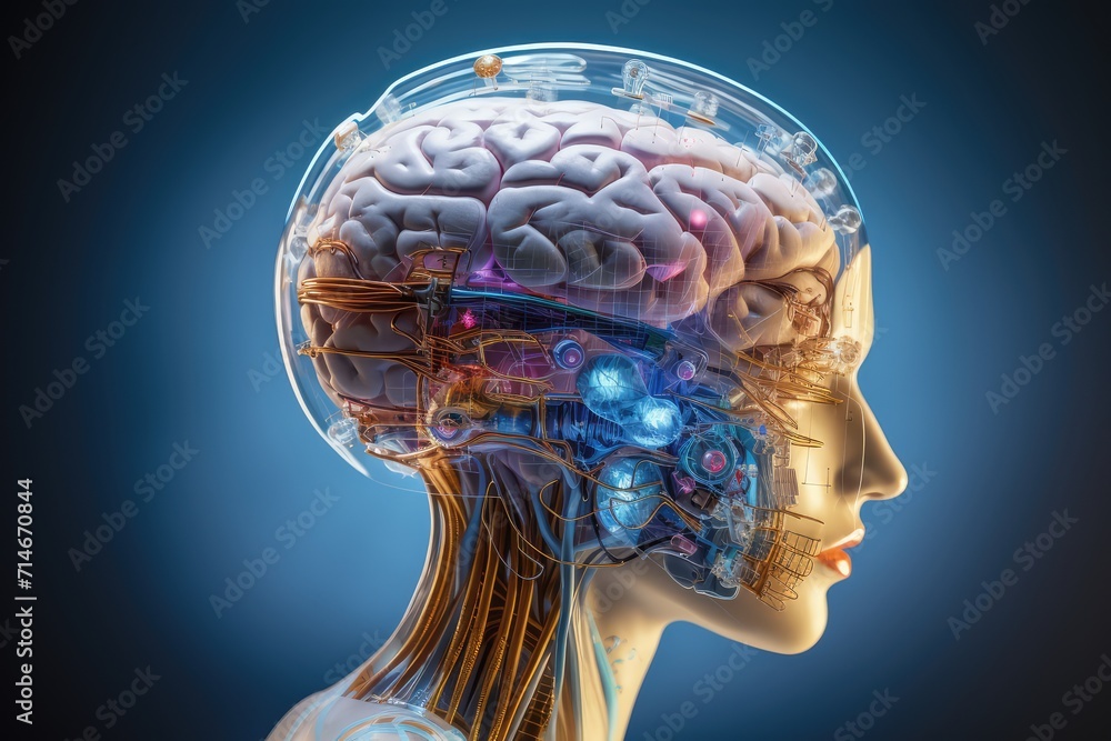 Robotic Cyborg cybernetic brain anatomy 3D x-ray mind scan. Health ...