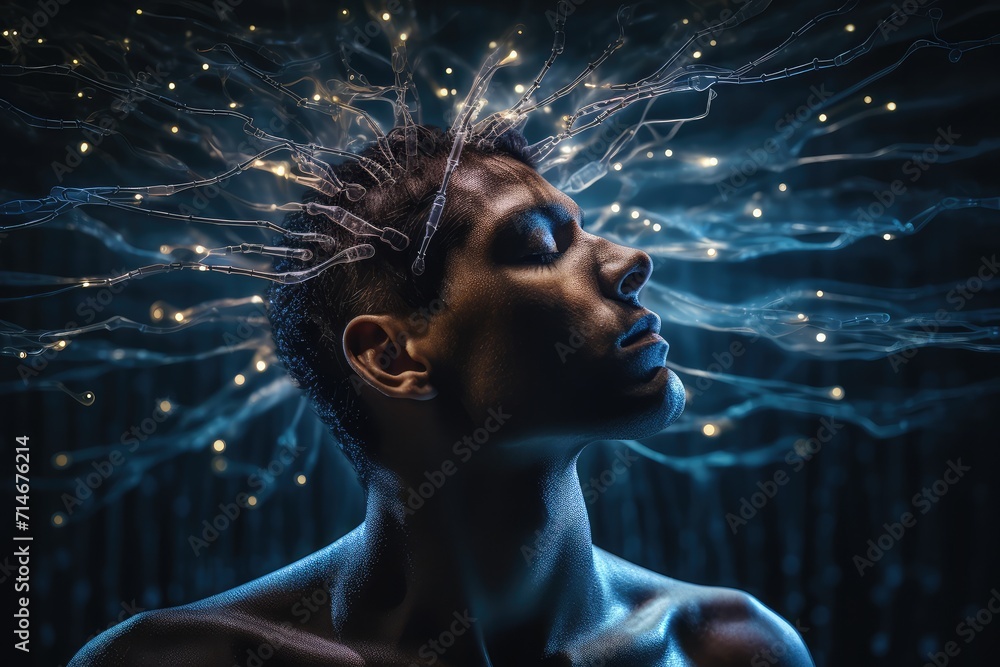 Colored brain neuron mind precision, Stereotactic human axon ...