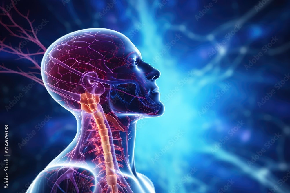 Colorful brain neurons, realm of brain oncology, shadows emerge. Tumors ...