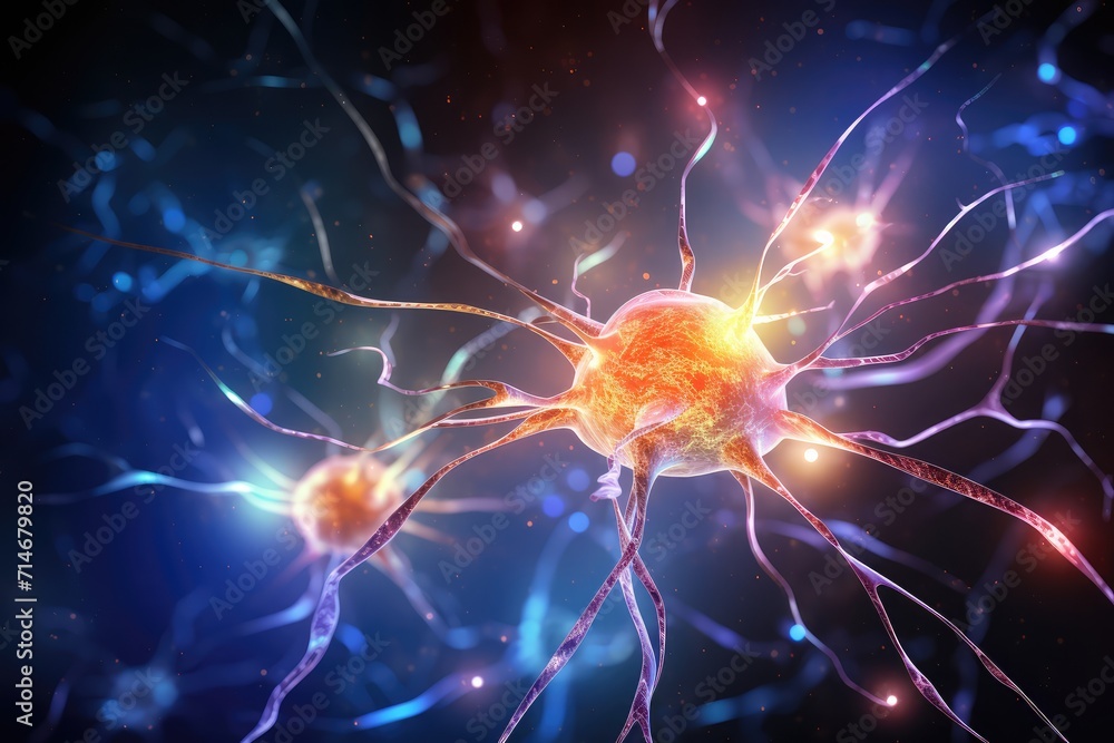 Colorful brain neurons, realm of brain oncology, shadows emerge. Tumors ...