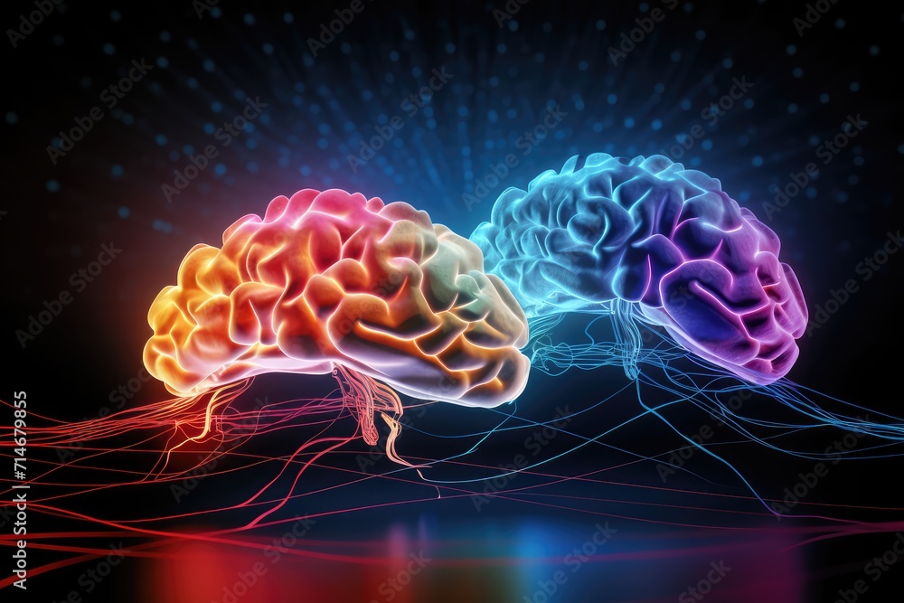 Colorful brain neurons, realm of brain oncology, shadows emerge. Tumors ...