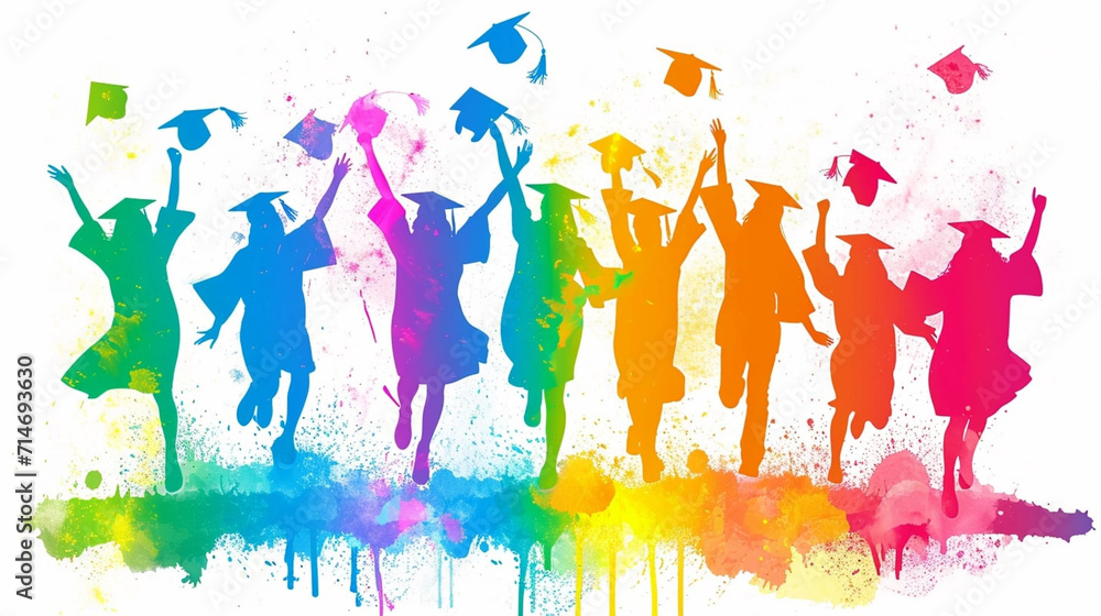 copy space, vector illustration, Happy graduates in graduation caps ...