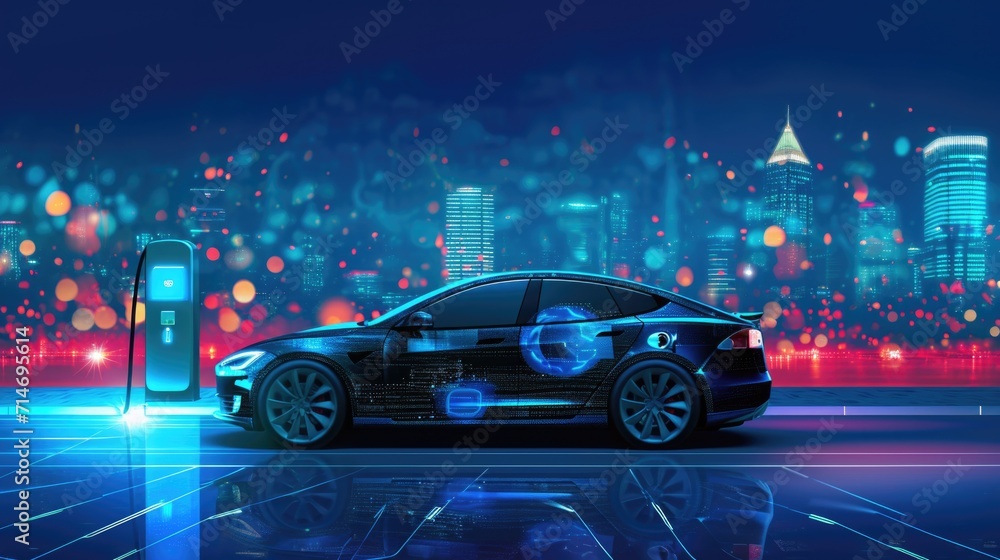 Energy EV car concept. Futuristic hybrid vehicle charge battery ...